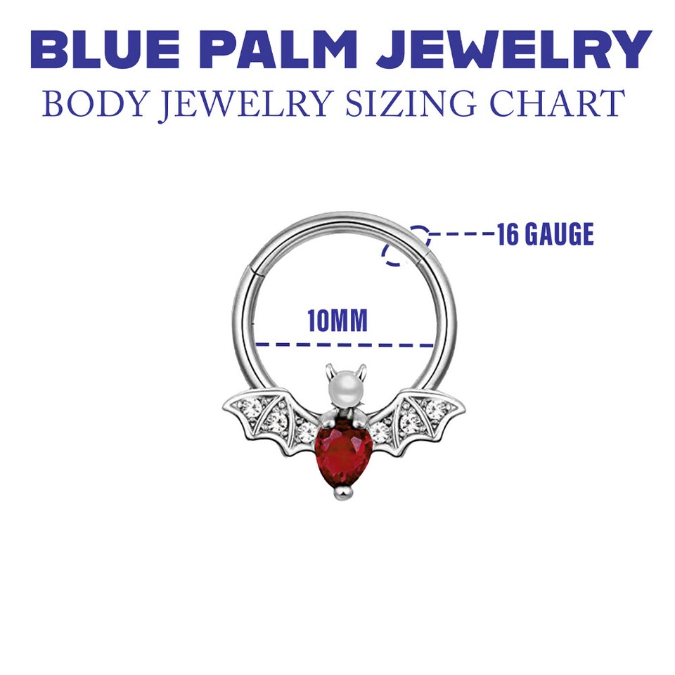 1- 16 Gauge Green / Red Bat or Red Spider Septum Nose Captive Helix ...
