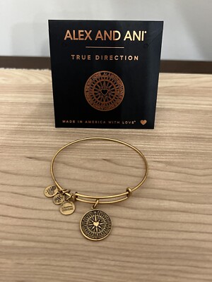Authentic Alex & Ani Compass Gold Tone Bangle Bracelet Expandable True ...