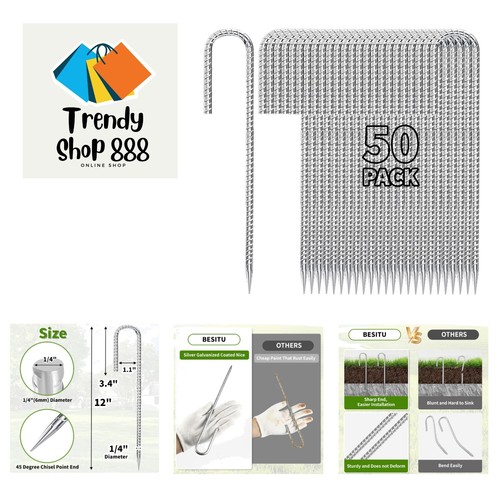 12 inch Fence Stakes Heavy Duty 50-Pack J Hook Rebar Ground Stakes ...