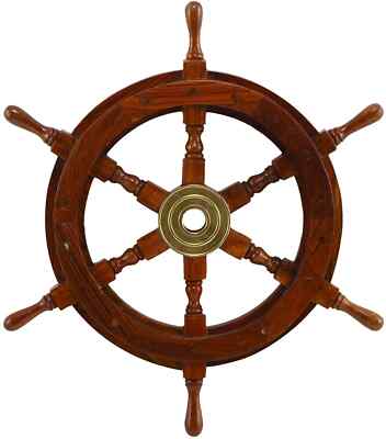 Handmade 18 Inch Decorative Solid Wood and Brass Captain Ship Wheel ...
