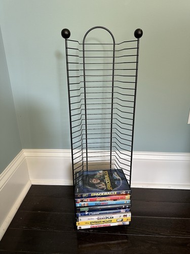 Disc Holder Storage DVD Tower Rack Steel Wire Stand Holds 32 DVDs Games ...