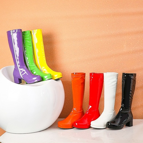 Women High Keen Patent Leather Waterproof Knee High Party Fetish Boot ...