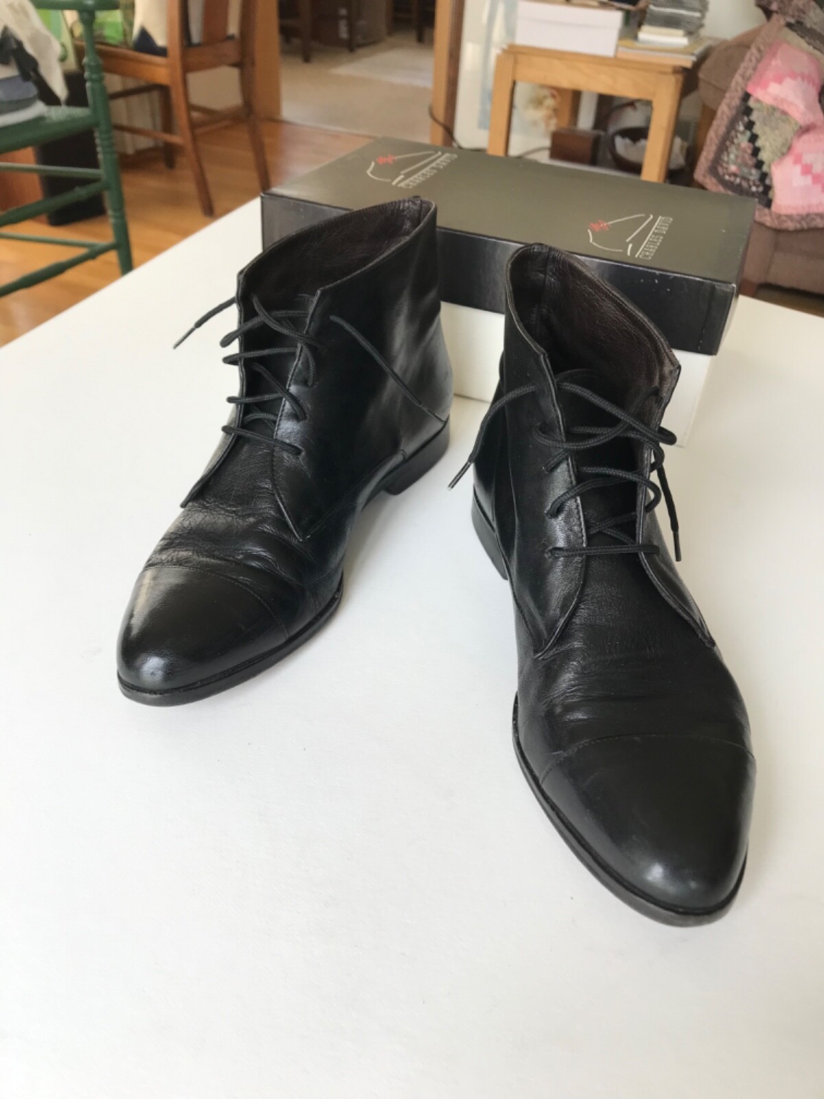 Vintage Charles David Black Calf All Leather Mid- Hei… - Gem
