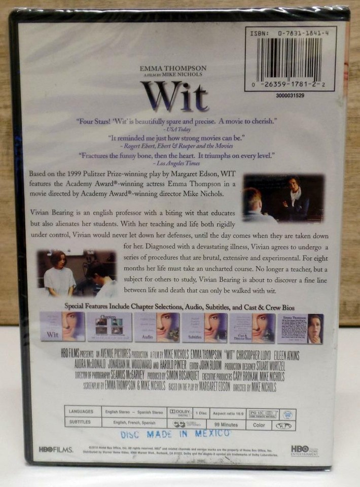 Wit DVD, HBO, Emma Thompson , Sealed 26359178122| eBay