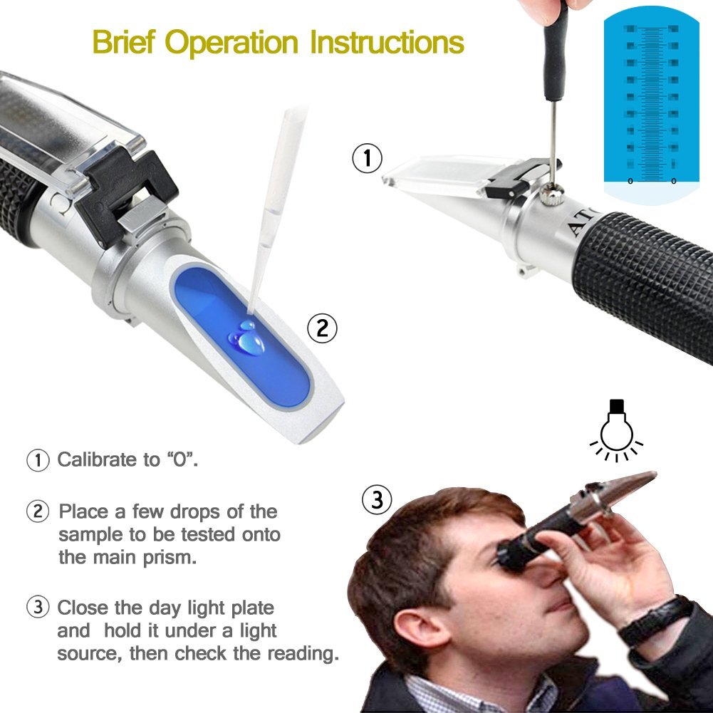 Brix Refractometer with ATC, Dual Scale - Specific Gravity & Brix ...