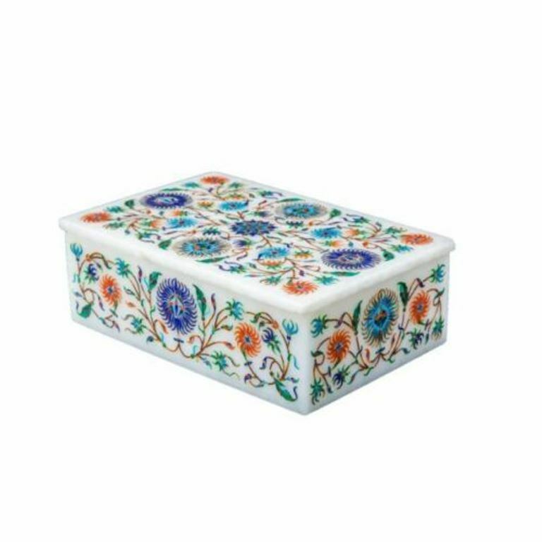 8"x6" White Marble Jewelry Box Inlay Stones Trinket Boxes Wedding Gift ...