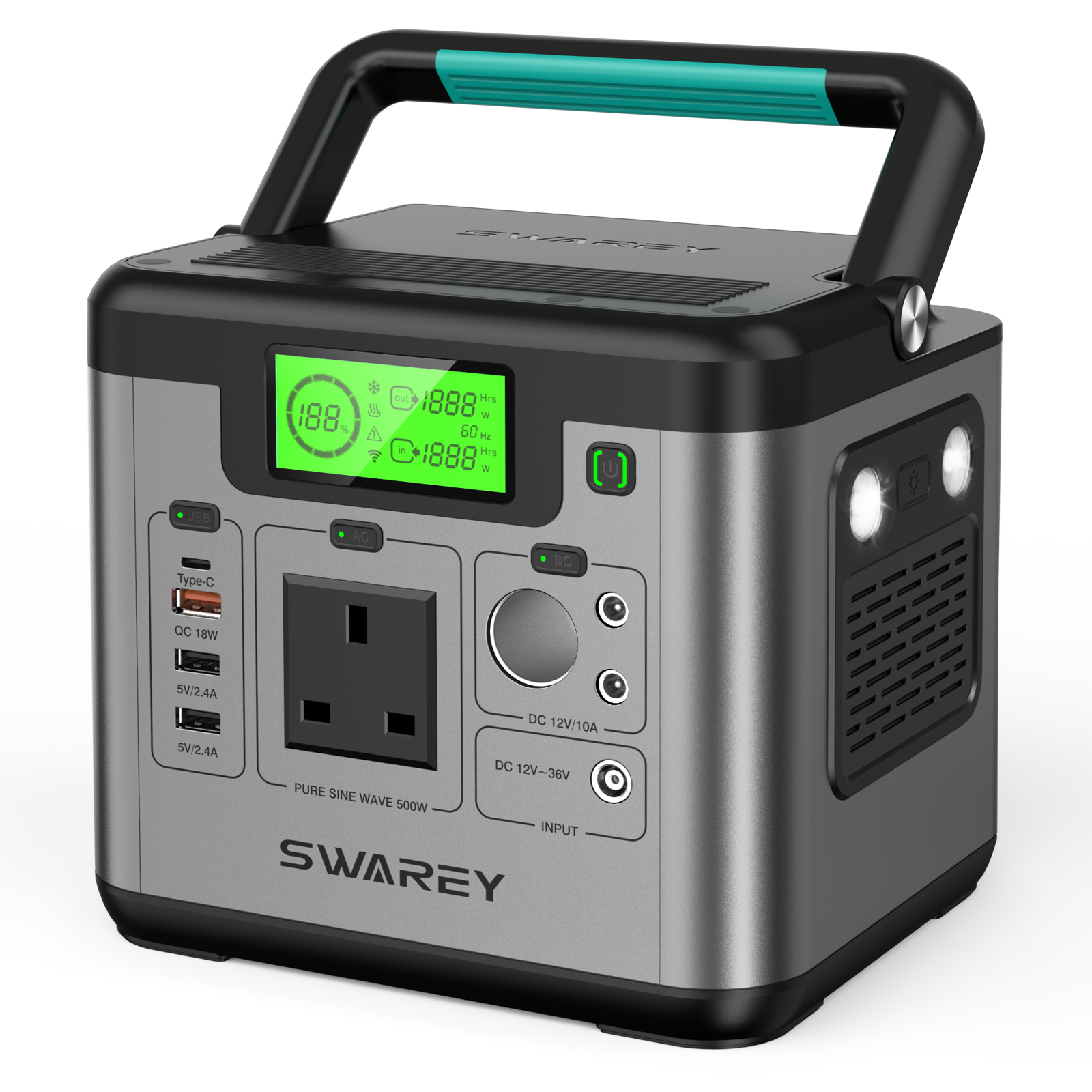 SWAREY 518Wh Portable Power Station 500W(1000W) Lithium Battery Solar ...