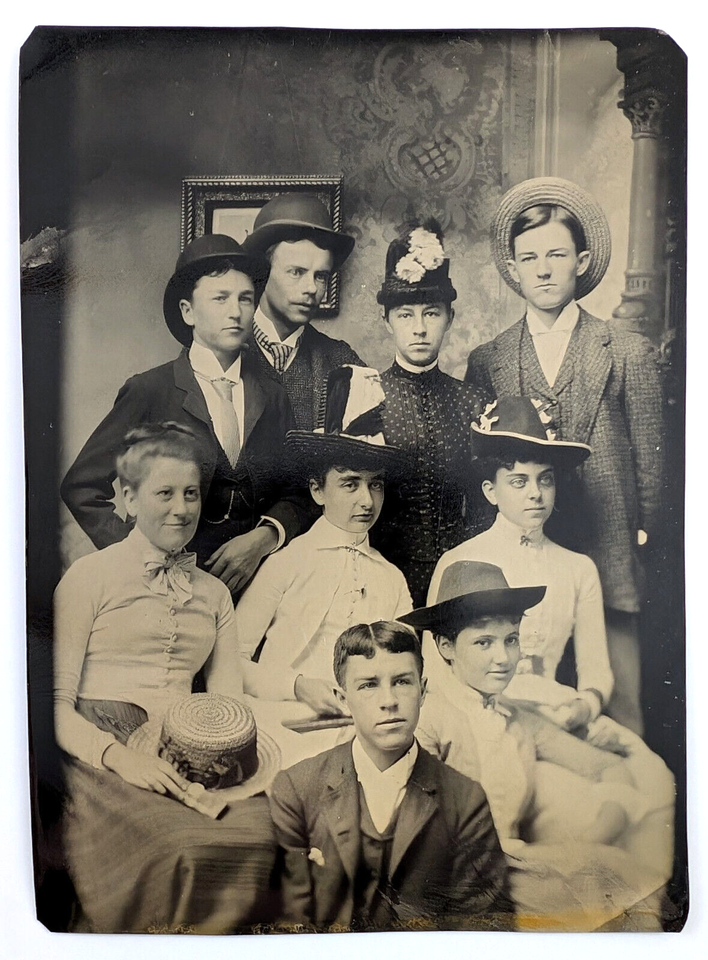 1/4 Plate Tintype Group Photo Men Women Victorian Fashion Troy PA 1884 ...