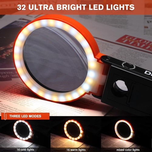 30X 40X Magnifying Glass with Light and Stand Folding Design 18 LED ...