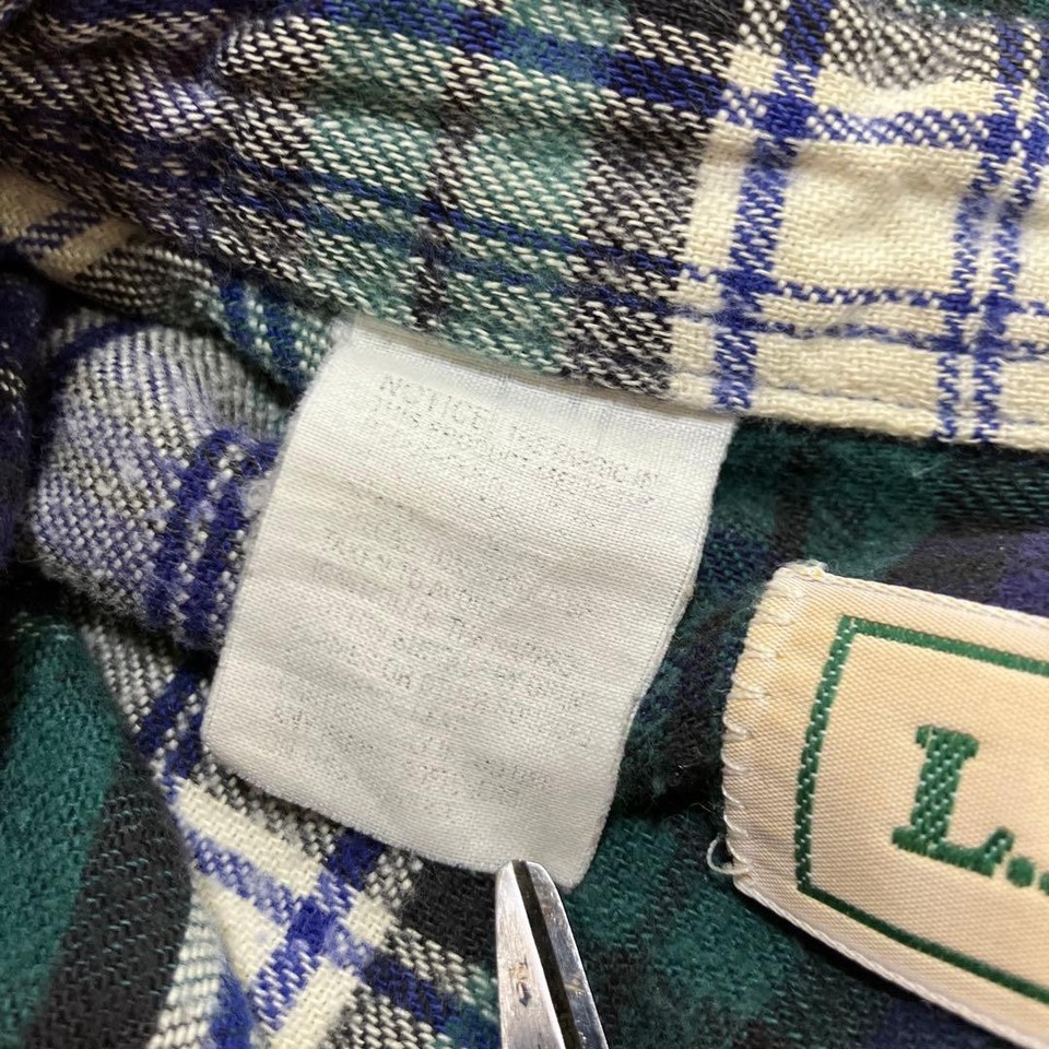 L.L.Bean Long Sleeve Check Shirt M Navy/Green Made in USA | eBay