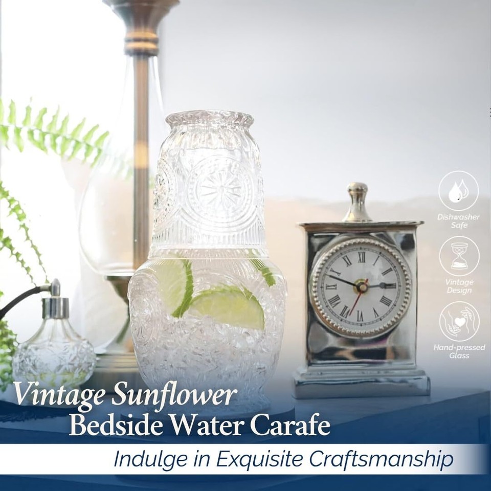 Bedside Water Carafe And Glass Set Vintage Mini Carafe With Small Glass ...
