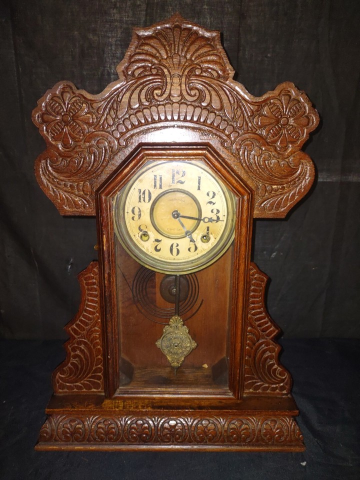 Antique Ingraham Parlor Kitchen Mantle Clock Works No Chime Missing | eBay
