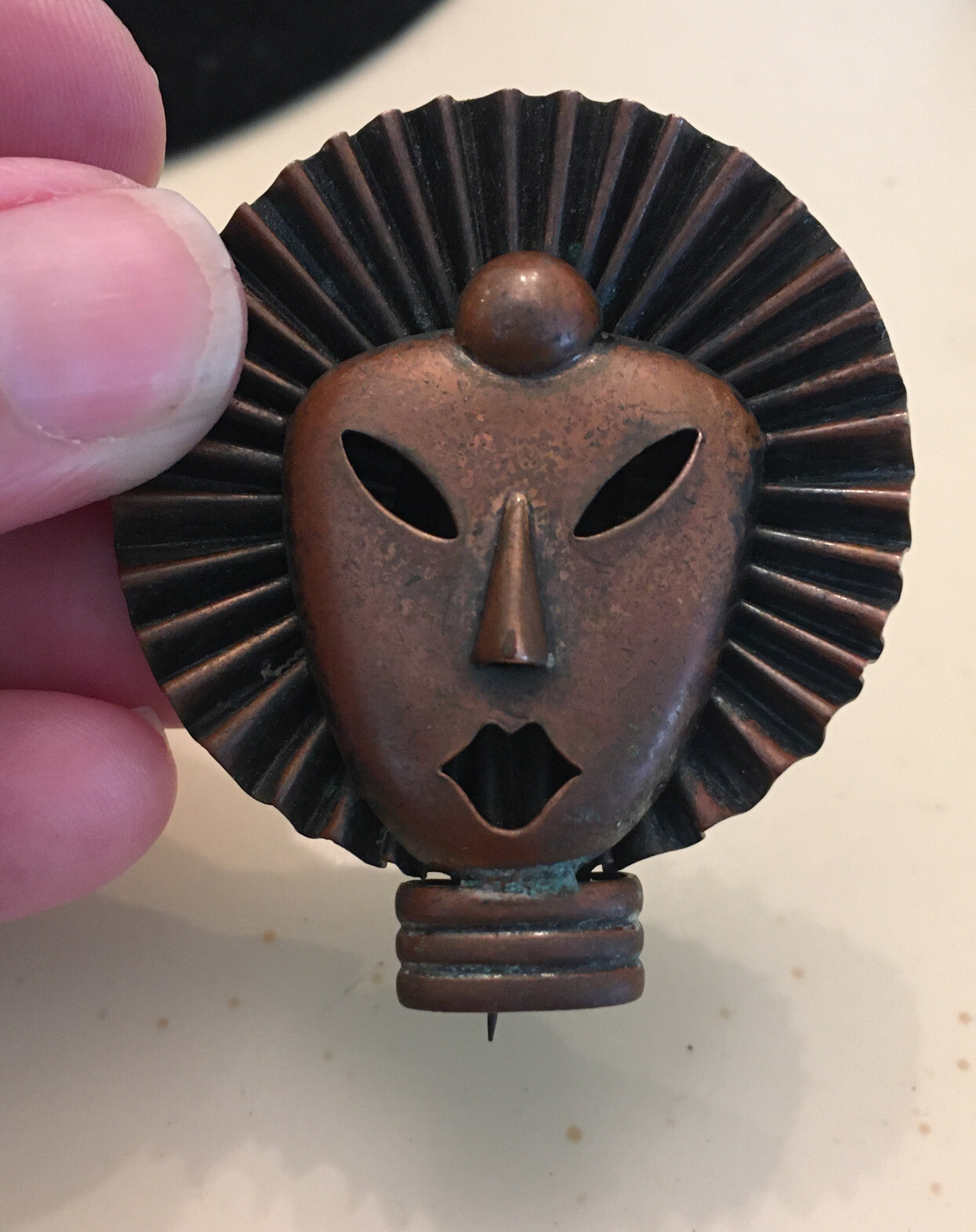 Vintage Copper African Mask Pin. - Gem