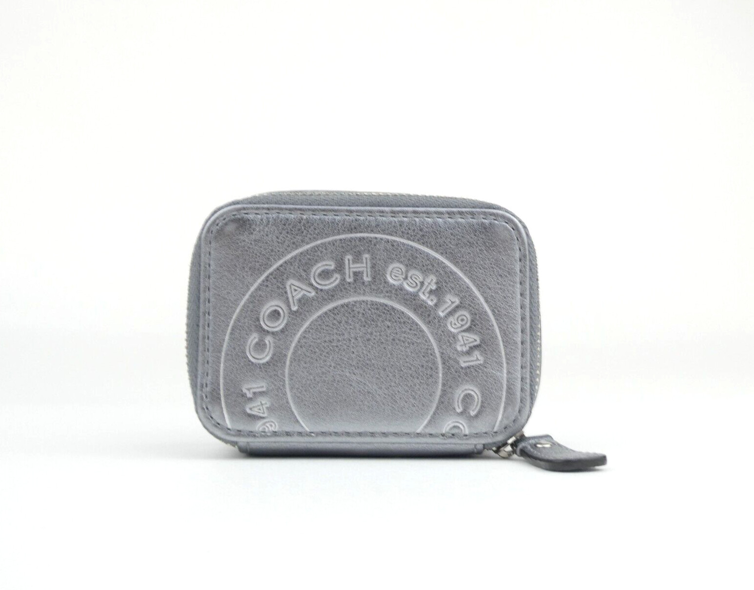 Coach Metallic Silver Leather Triple Pill Bottle Case - Gem
