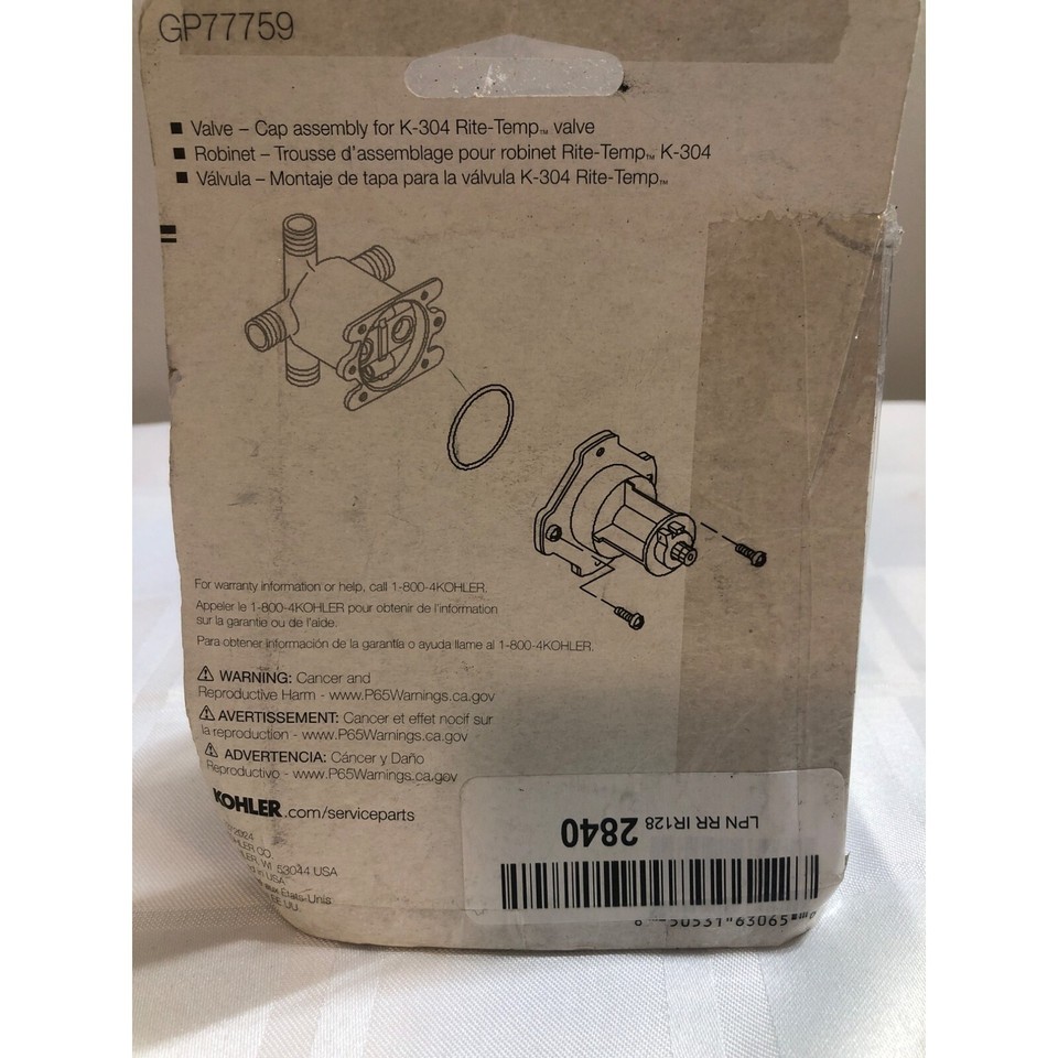 Kohler GP77759 Valve - Cap Assembly for K-304 Rite-Temp 650531630650 | eBay