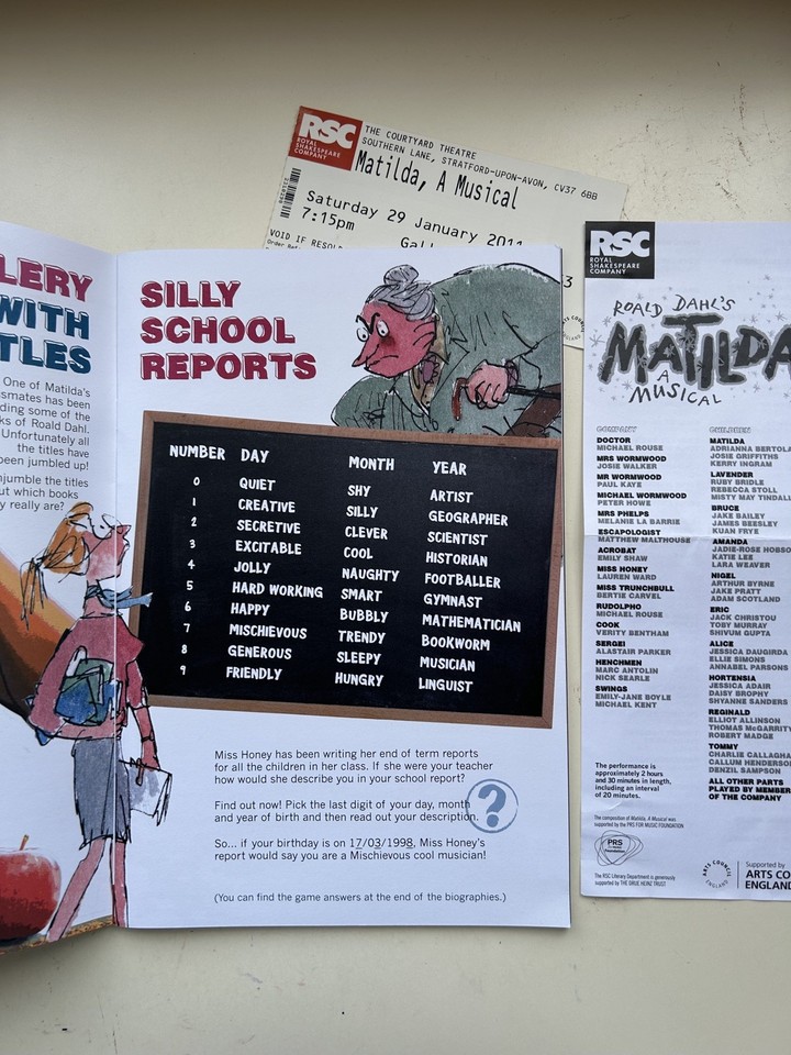 MATILDA The Musical theatre programme ORIGINAL CAST RSC Bertie Carvel ...