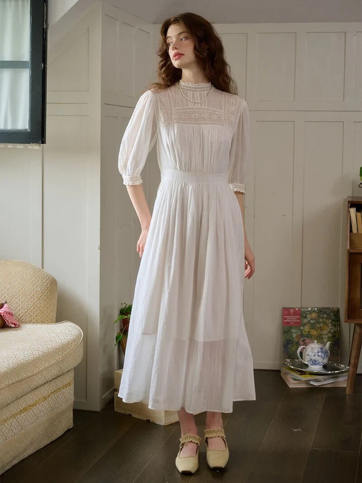 Alsa Lace Panel White Casual Dress Size Large | eBay