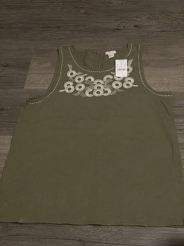 New J Crew Linen Embroidered Tank Size M Sleeveless Top Olive Green ...