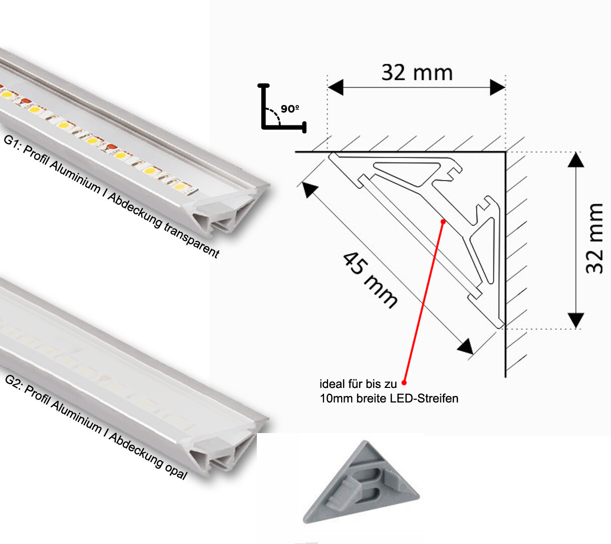 LED Aluprofil Aluminium Profil 1m 2m Eckprofil Alu Schiene Leiste LED ...
