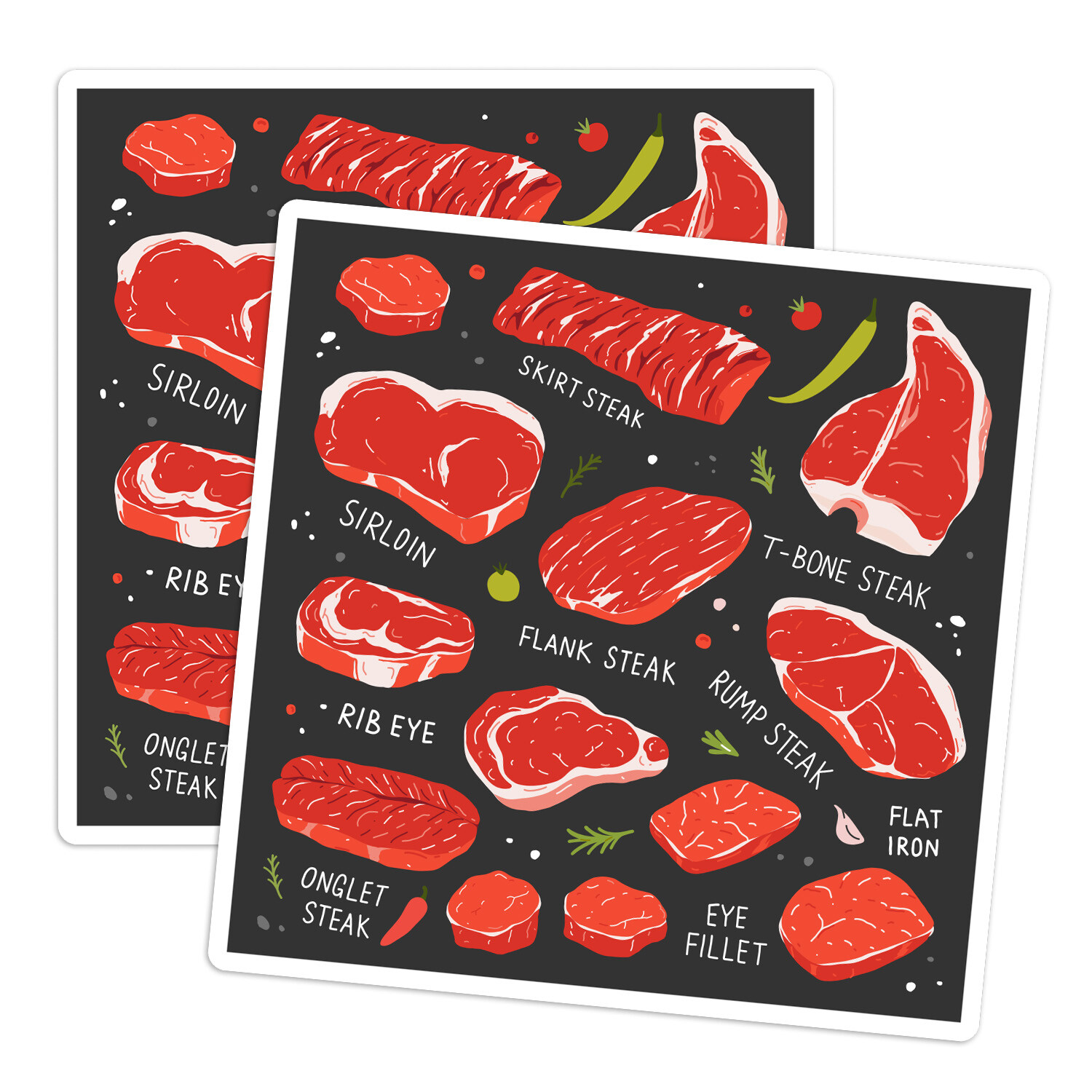 2x 10cm Steak Cuts Vinyl Stickers - Butcher Cooking Beef Meat Sticker ...