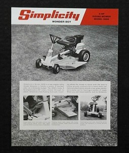 1975-78 SIMPLICITY "WONDER BOY" 8 hp RIDING MOWER TRACTOR SALES ...