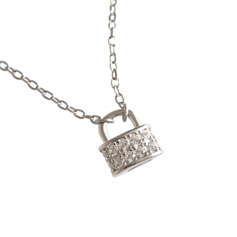 Woman S925 Sterling Silver Cute Mini Lock Starry CZ Charm Pendant ...
