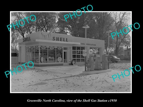 OLD POSTCARD SIZE PHOTO OF GREENVILLE NORTH CAROLINA SHELL GAS STATION ...