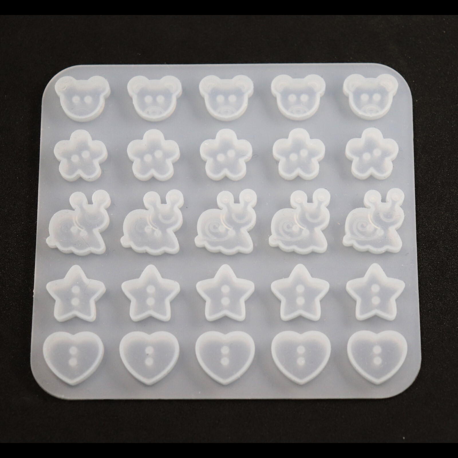 Schnecke, Blume, Teddy, Stern, Herz Knöpfe Silikonform für Resin ...