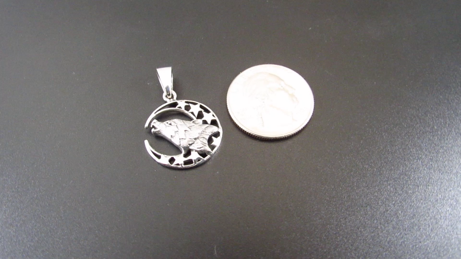 Solid 925 Sterling Silver Howling Wolf Moon Pendant - Moon & Stars ...