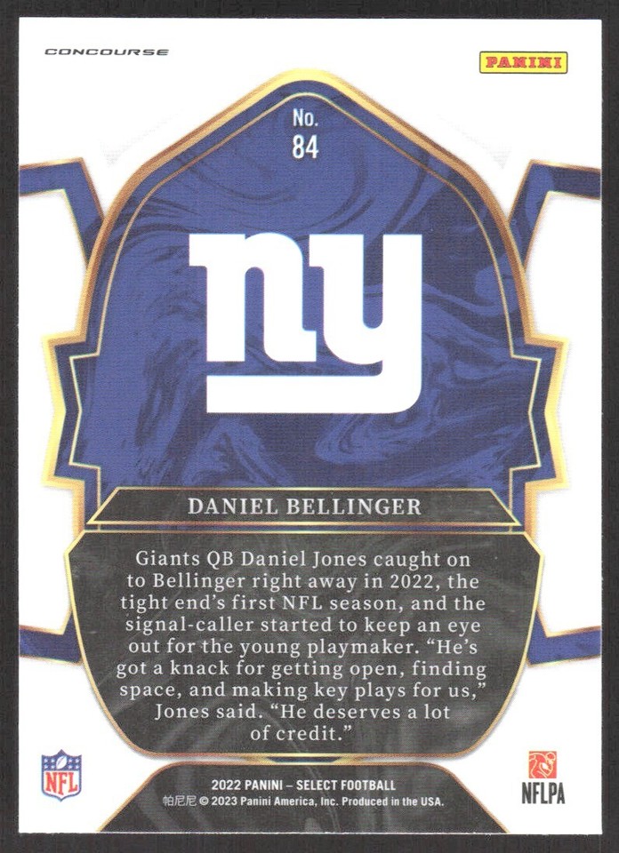 2022 Panini Select Daniel Bellinger Rookie New York Giants #84 | eBay