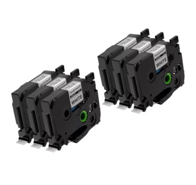 6x Mark Domain 12mm x 8m Black Ink White Laminated Label Tapes .47" For ...