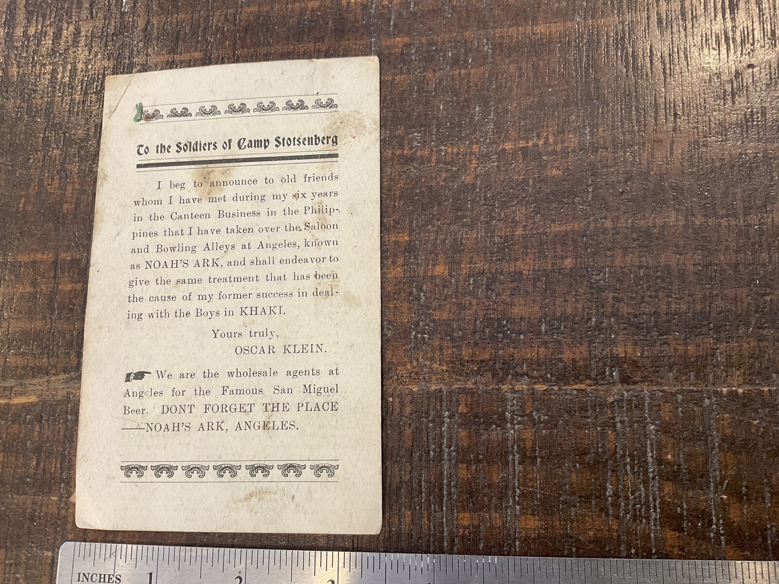 ORIGINAL WWI Or PRIOR CAMP STOTSENBERG PHILIPPINES ANGELES BAR FLIER | eBay