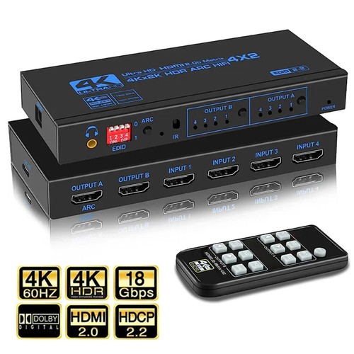 HDMI Matrix Switch 4x2 4K HDMI Matrix Switcher Splitter 4 In 2 Out Box ...