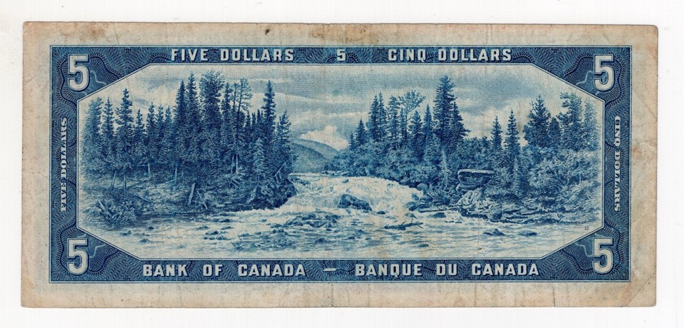 *1954* BANK OF CANADA FIVE 5 DOLLAR DEVIL'S FACE BANK NOTE GC 8087858 ...