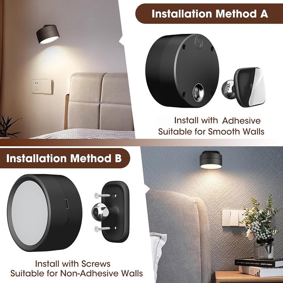 2PCS Rechargeable LED Wall Sconce Lights Magnetic Wall Mounted Night ...