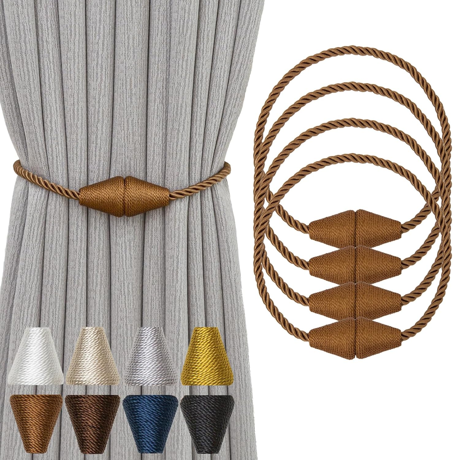 Magnetic Curtain Tiebacks 4 Pack Outdoor Rope Curtain Tie Backs ...