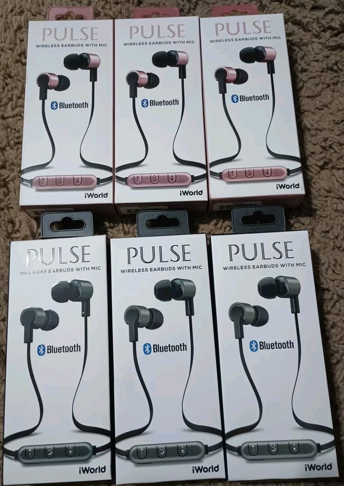 LOT OF 3 iWorld Pulse Wireless Bluetooth Stereo Earbuds w/In-line Mic 3 ...