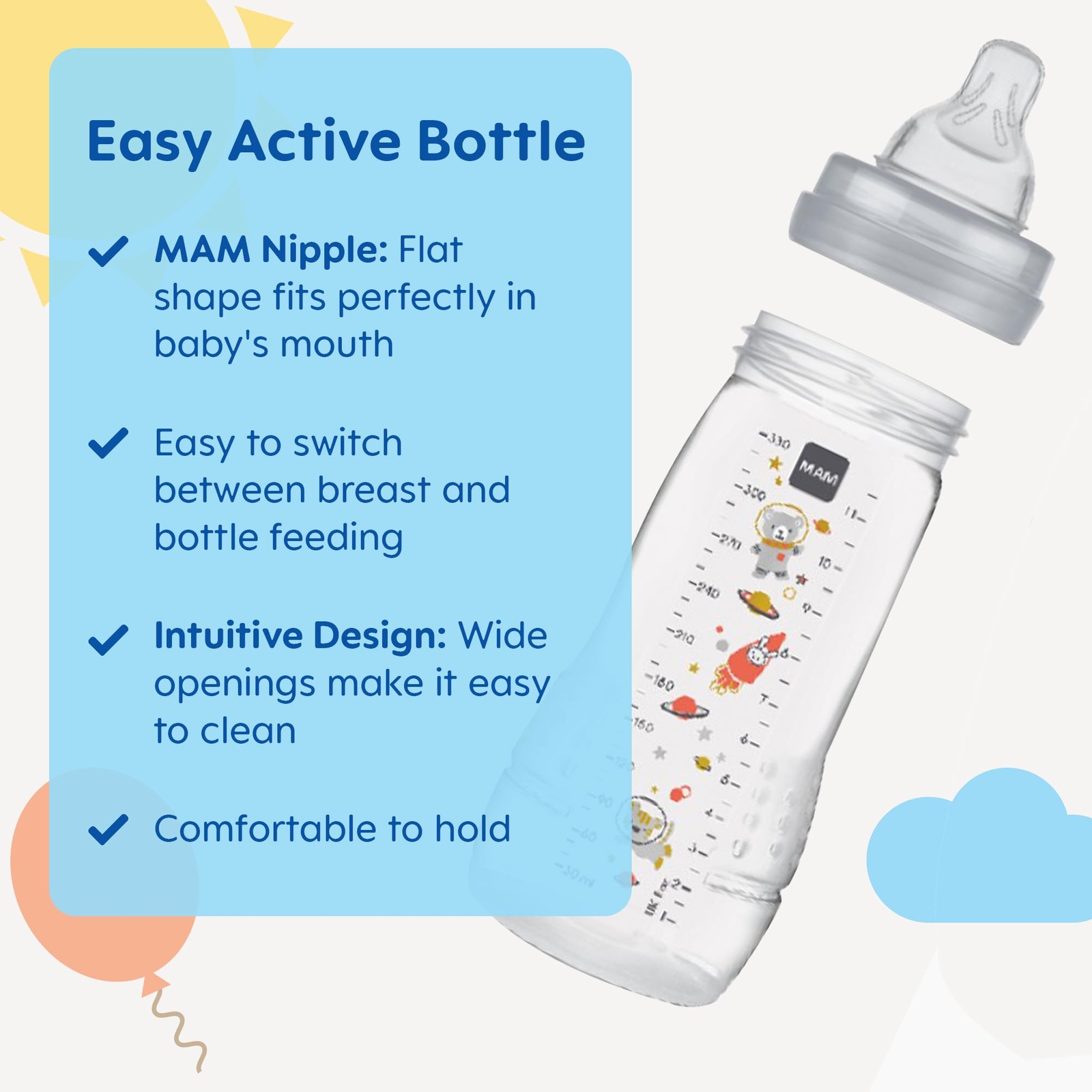 MAM Easy Active Bottle 11 Oz 2-count Fast Flow Baby Bottles With ...