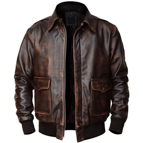 Men chocolate waxed Distressed Leather Coach Jacket Bomber Jacket ...