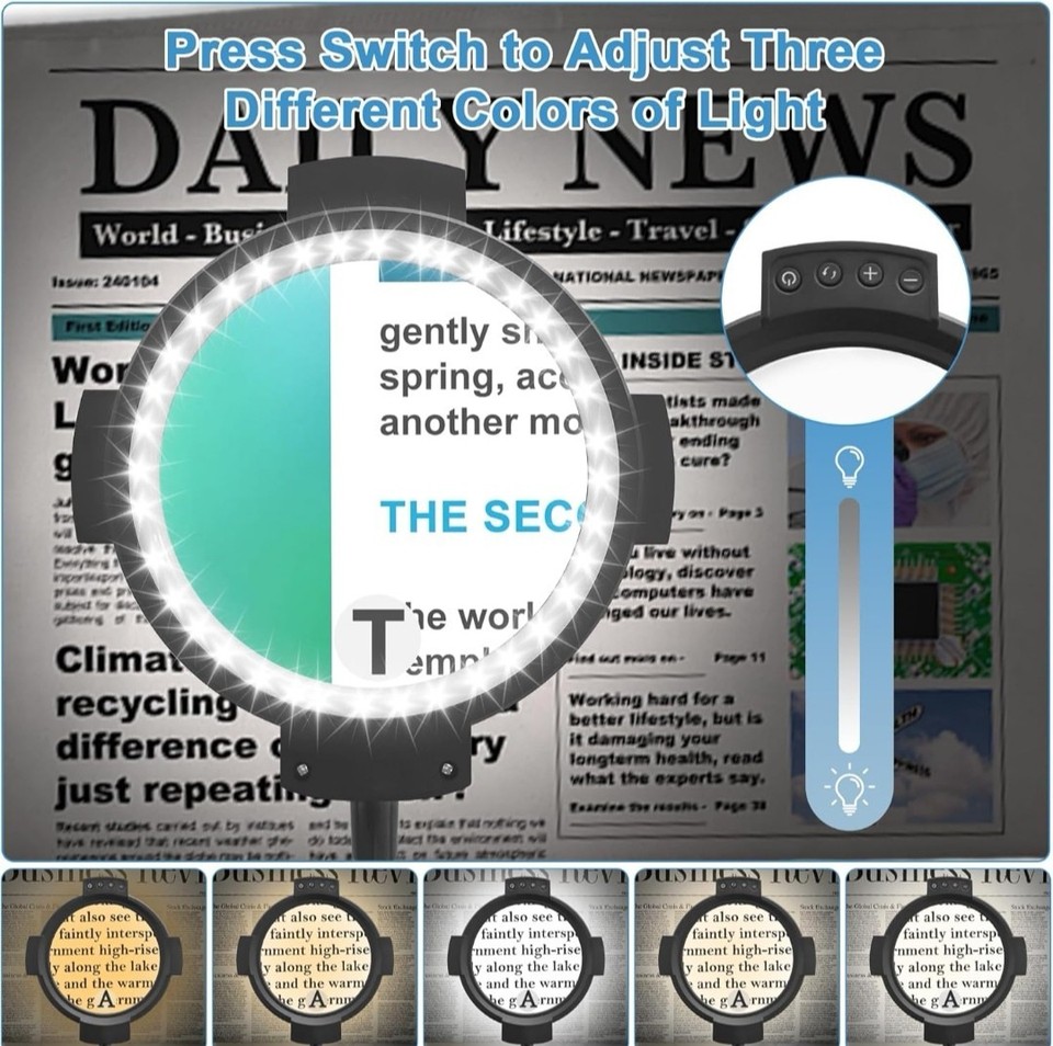 30X 10X Magnifying Glass with Light & Stand, 54 LED Lighted Desk Lamp ...