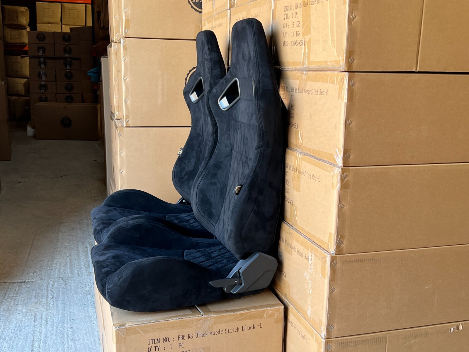 Pair BB6 RS Black Suede Alcantara Diamond Stitch Reclining Bucket ...