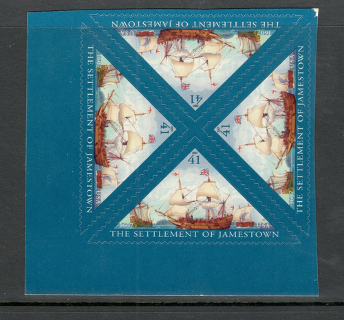 Sc # 4136 ~ Block of 4 ~ 41 cent Settlement of Jamestown Issue | eBay