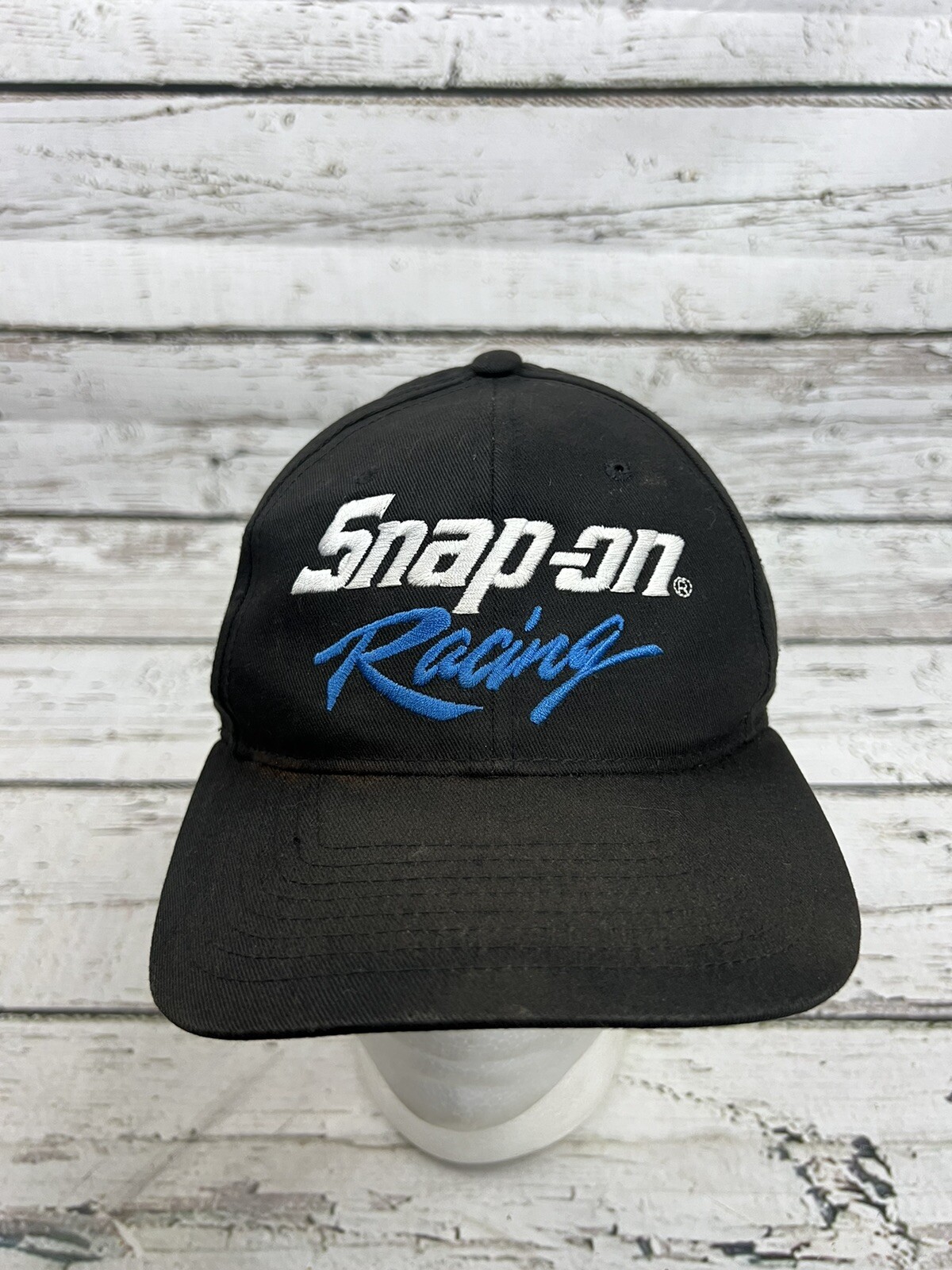 Vintage Snap On Racing Black White Blue Embroidered Mechanic Snapback ...