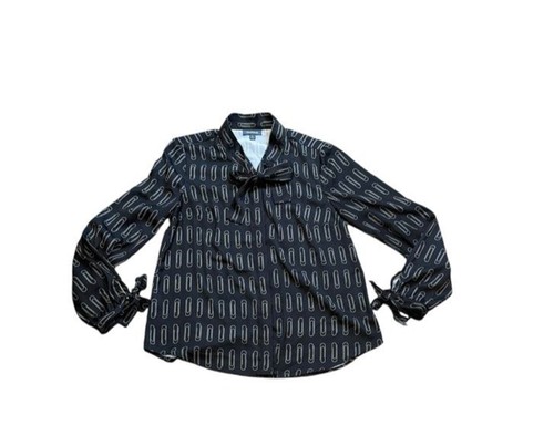 ModCloth Paperclip All Over Print Pussybow Tie Blouse Women's Size ...