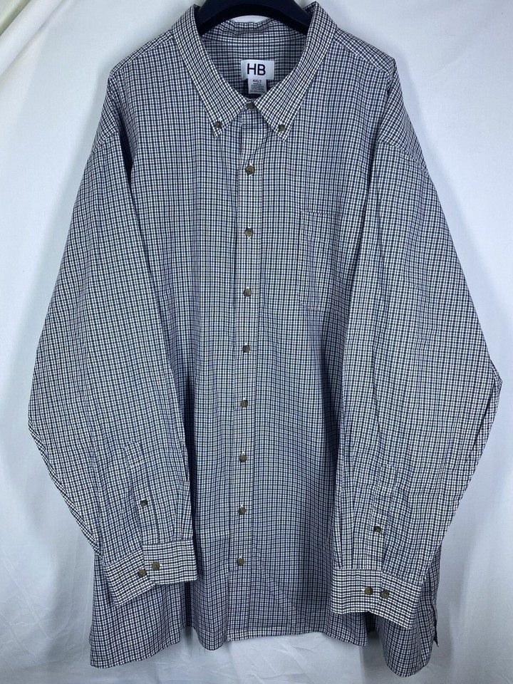 Harbor Bay Shirt Mens 4XLT Tall White Gray Plaid Pocket Button Up Long ...