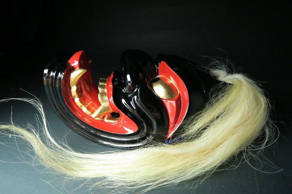 Master Craftsmanship! Japanese Wooden BURYU ONI Mask Japan Kagura Dance ...