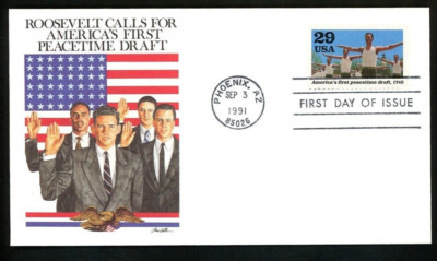WW2 FDR CALLS FIRST PEACETIME DRAFT 1991 50TH ANNIV FLEETWOOD FDC VF ...