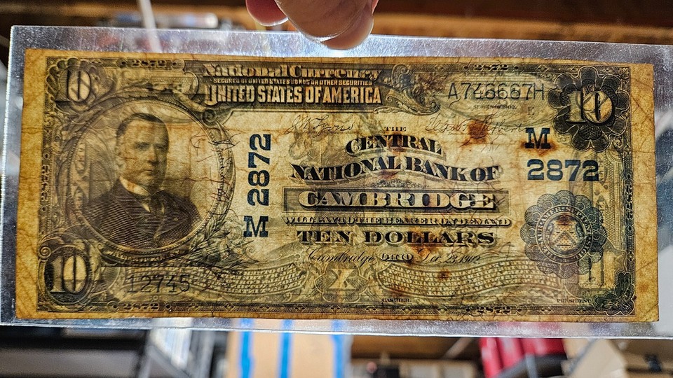 Central Nat'l Bank Cambridge Ohio OH 1902 PB 10.00 Nat'l Currency CH ...