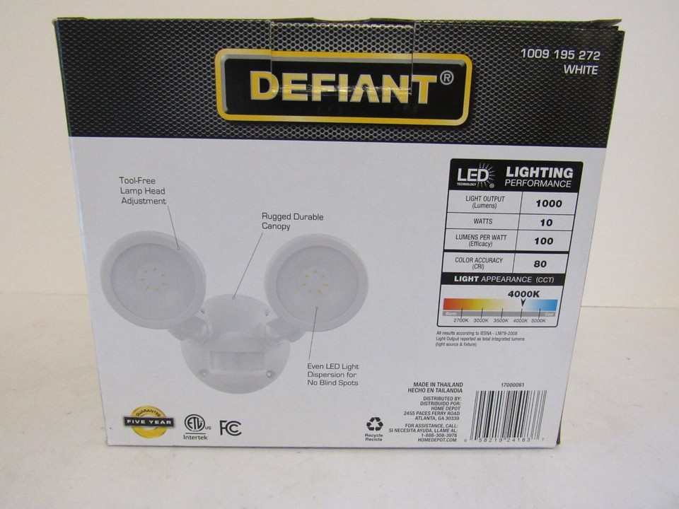 Defiant Wired Motion-Activated Flood Light 1000 Lumens LED Wall Mount ...