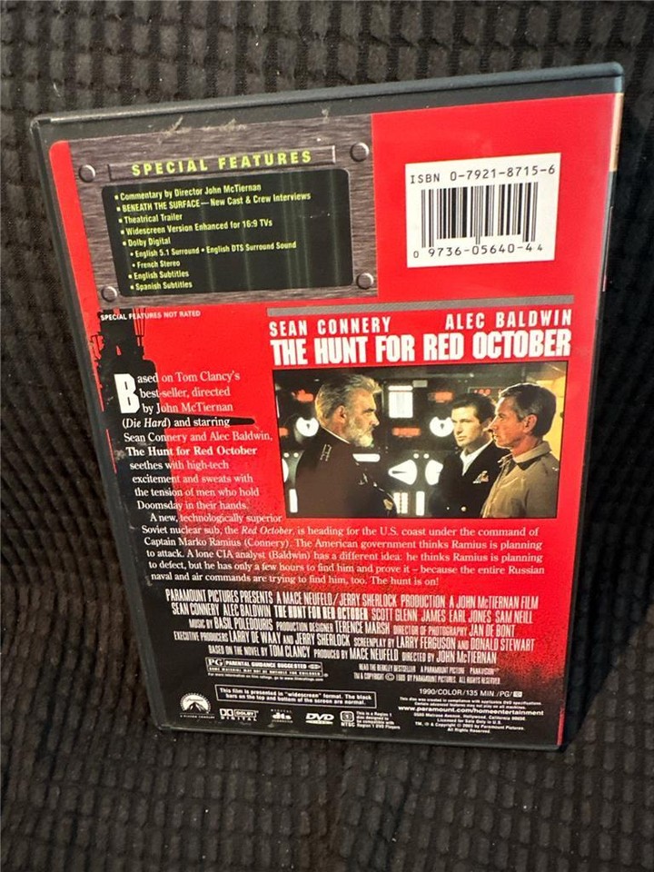 The Hunt for Red October (DVD, 1990). Sean Connery, Alec Baldwin ...